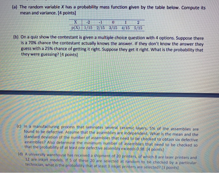 Solved (a) The random variable X has a probability mass | Chegg.com