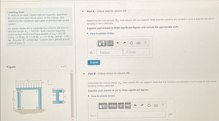 Solved Part A Critical load for column AB Learning Goal To | Chegg.com