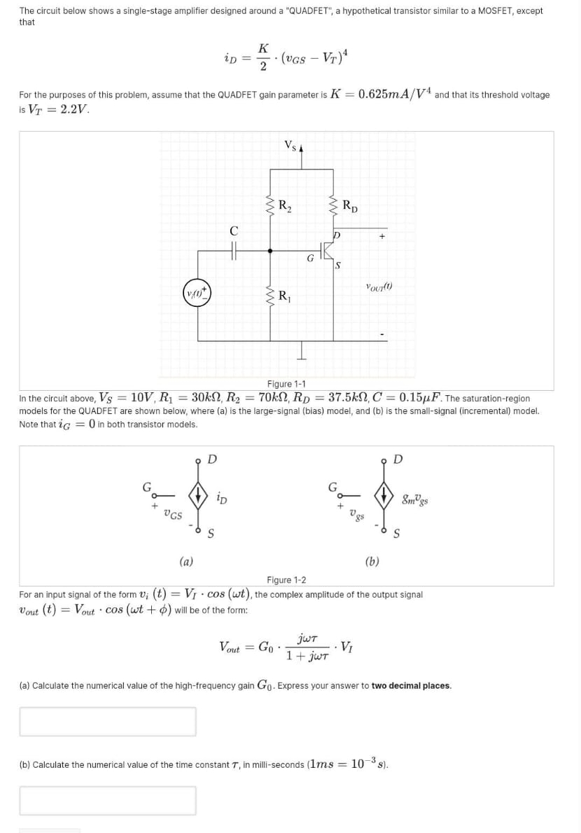 Solved The circuit below shows a single-stage amplifier | Chegg.com