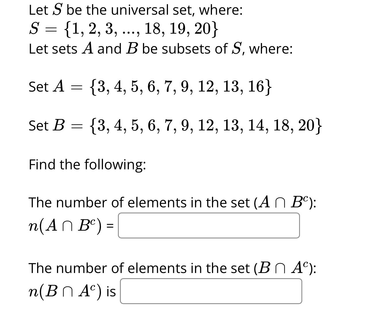 Solved Let S ﻿be the universal set, | Chegg.com