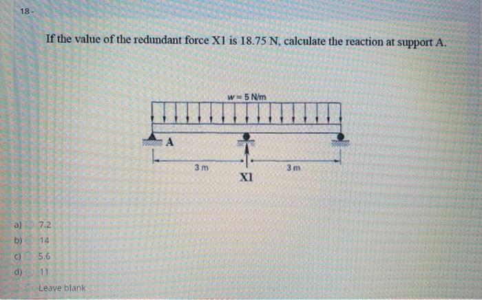 Solved 18 If the value of the redundant force X1 is 18.75 N, | Chegg.com