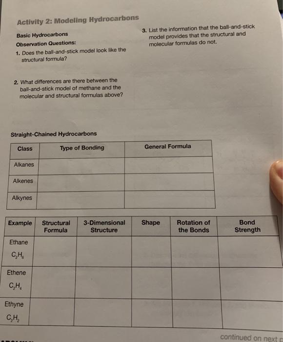 Solved Activity 2: Modeling Hydrocarbons Basic Hydrocarbons | Chegg.com