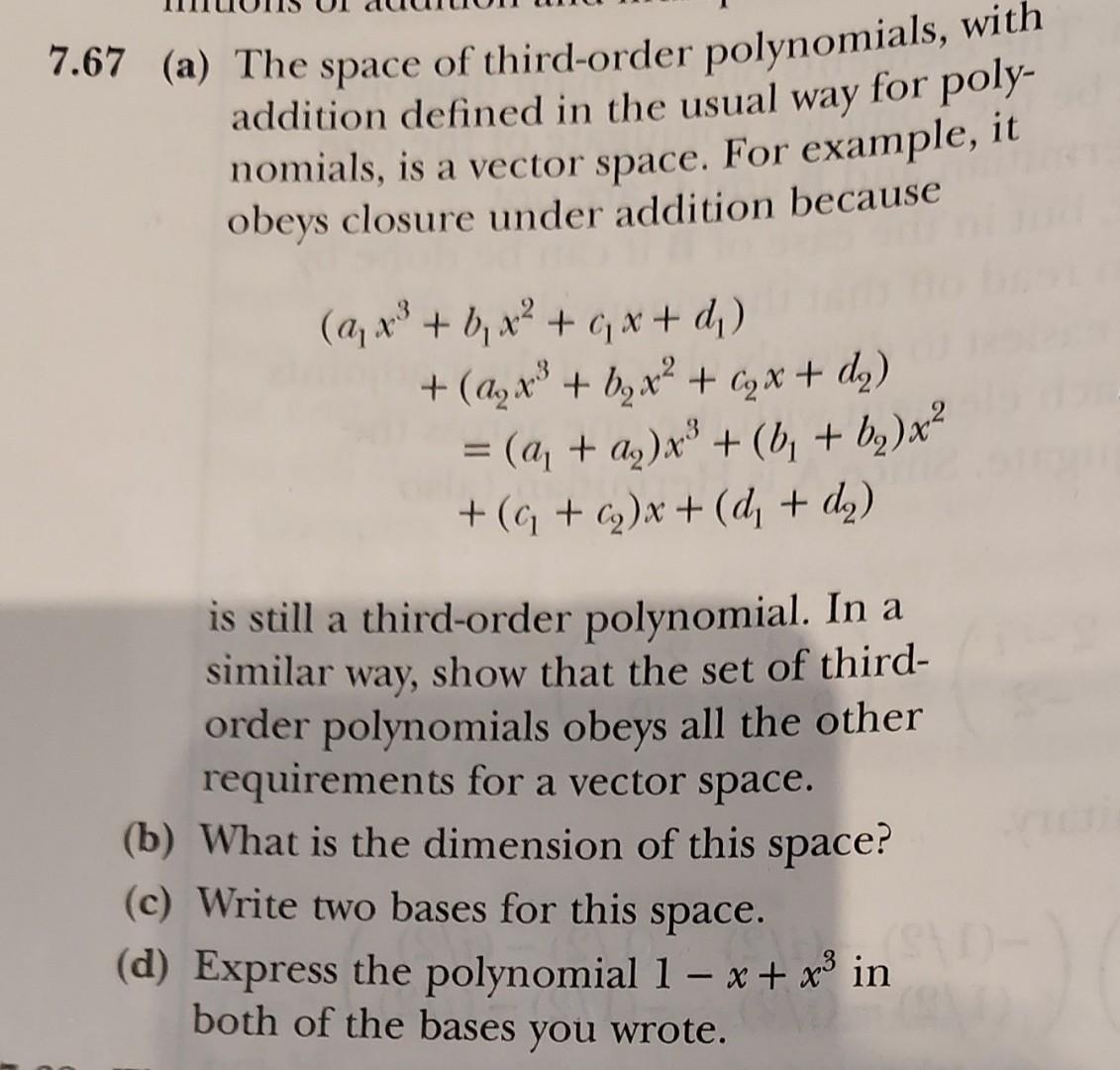 Solved (a) The space of third-order polynomials, with | Chegg.com