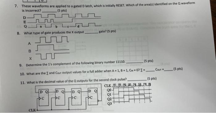 Solved 7. These waveforms are applied to a gated Dlatch, | Chegg.com