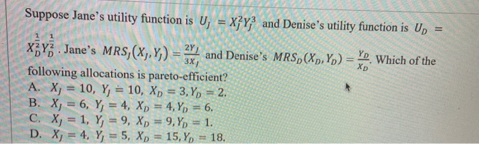 Solved UTERE Suppose Jane's utility function is U; = xły; | Chegg.com