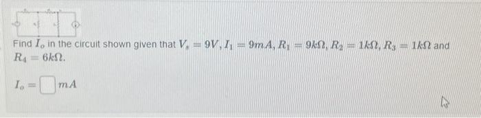 Solved Find Io in the circuit shown given that Vs=9 V,I1=9 | Chegg.com
