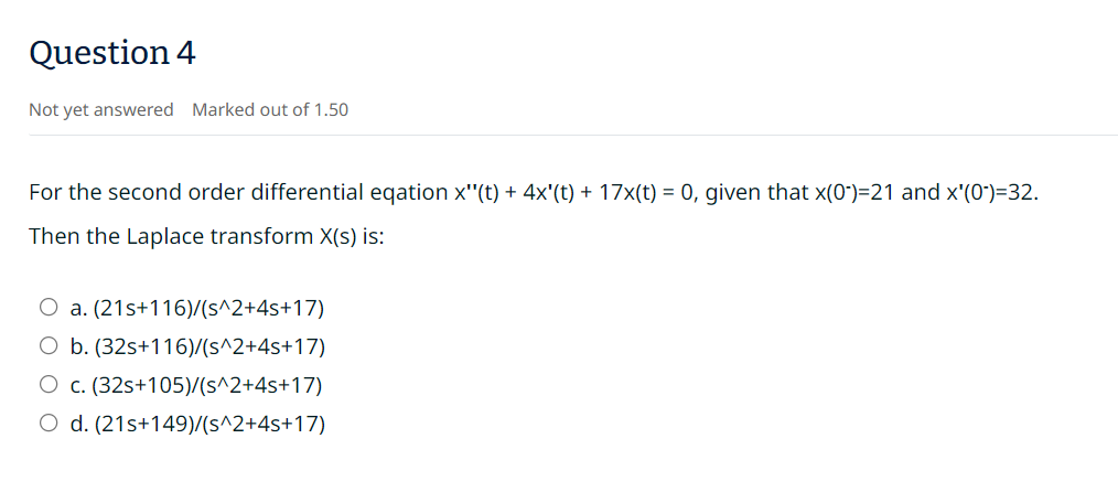 Solved For the second order differential eqation | Chegg.com