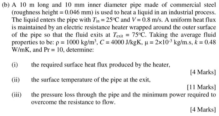 Solved (b) A 10 m long and 10 mm inner diameter pipe made of | Chegg.com