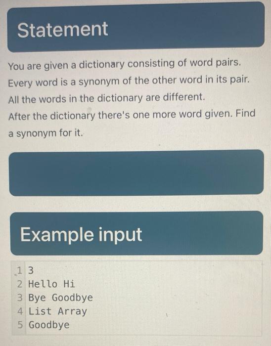 Solved Statement You are given a dictionary consisting of | Chegg.com