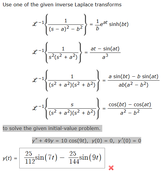 Solved Use one of the given inverse Laplace | Chegg.com