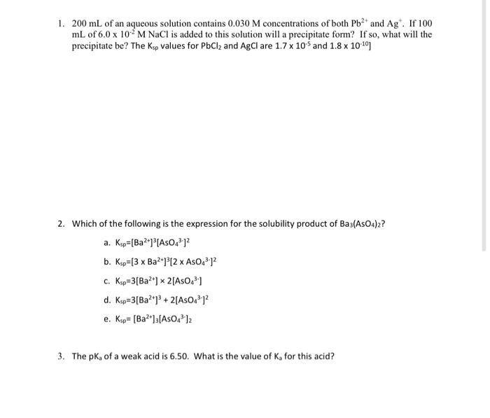Solved 1. 200 mL of an aqueous solution contains 0.030 M | Chegg.com