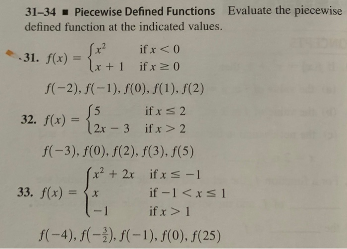 Solved 31-34 Piecewise Defined Functions Evaluate the | Chegg.com
