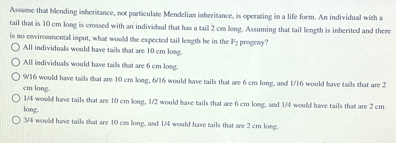 Solved Assume that blending inheritance, not particulate | Chegg.com