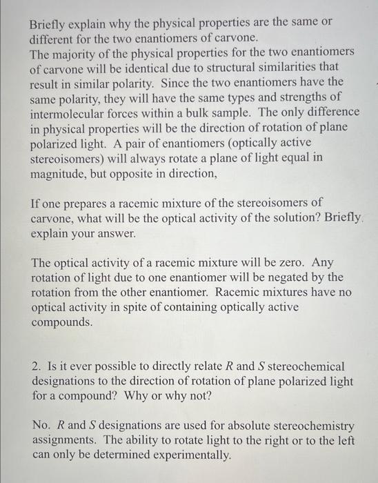 Isomers_EMW_Optical Activity Worksheet I Answer the | Chegg.com