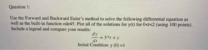 Solved Question 1: Use the Forward and Backward Euler's | Chegg.com