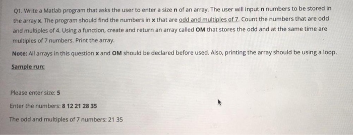 Solved Q1. Write a Matlab program that asks the user to | Chegg.com