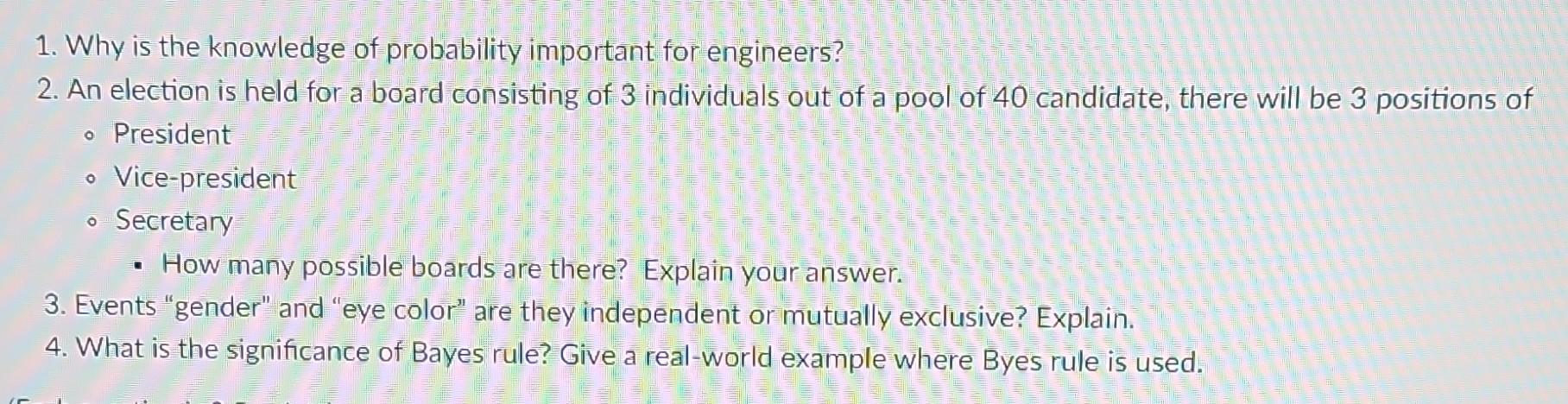 Solved 1. Why is the knowledge of probability important for | Chegg.com