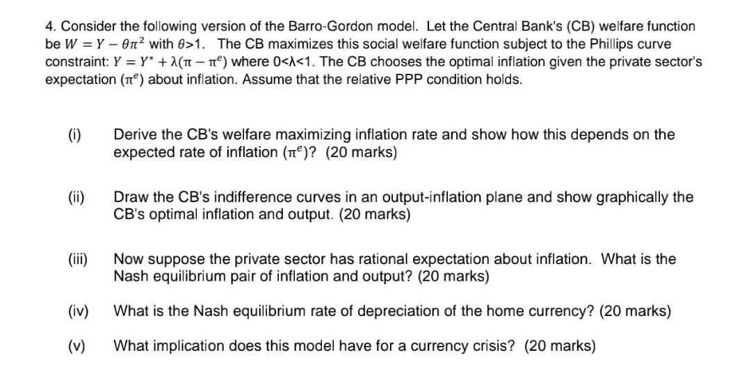 4. Consider the following version of the Barro-Gordon | Chegg.com