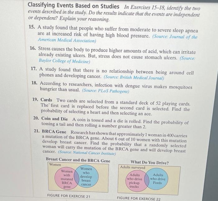 Solved Classifying Events Based on Studies In Exercises | Chegg.com