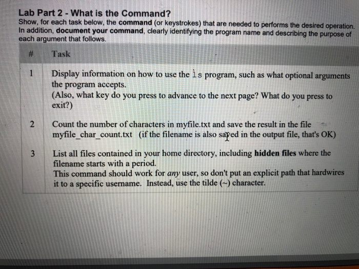 Solved Lab Part 2 - What is the Command? Show, for each task | Chegg.com
