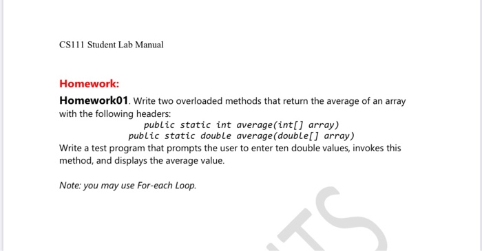 Solved CS111 Student Lab Manual Homework: Homework01. Write | Chegg.com