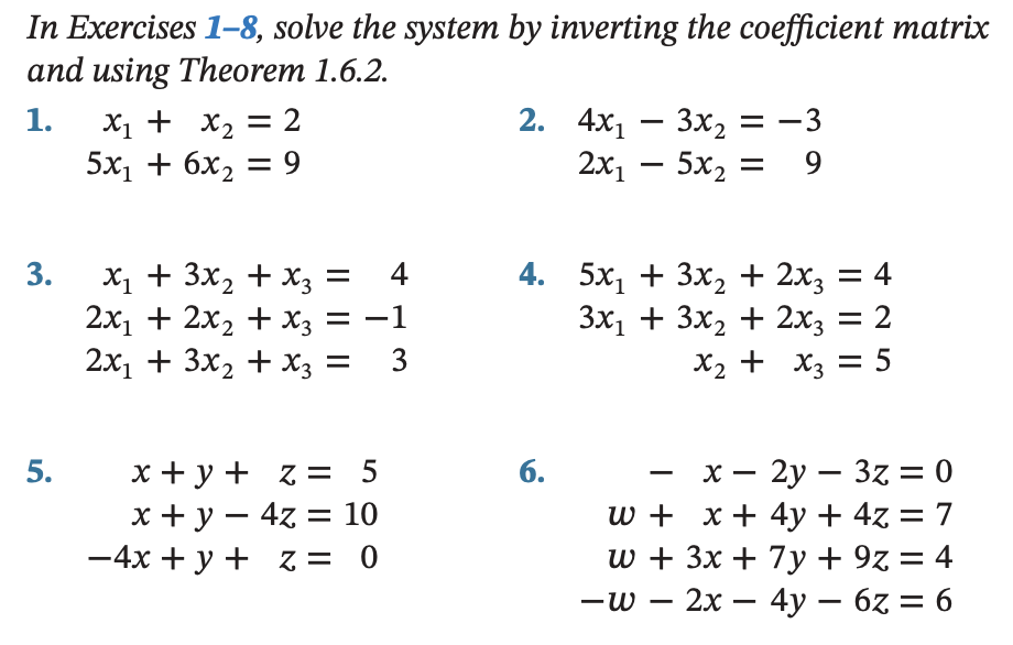Solved In Exercises 1-8, ﻿solve the system by inverting the | Chegg.com