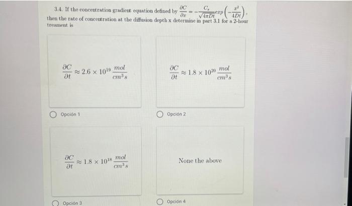 Solved OC C. 3.4. If the concentration gradient equation | Chegg.com