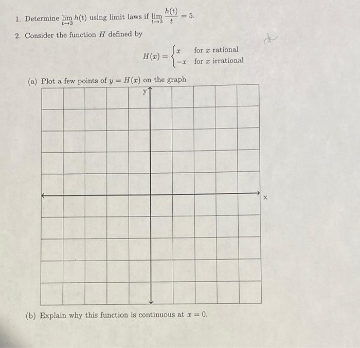 Solved 1. Determine lim h(t) using limit laws if lim h(t) = | Chegg.com