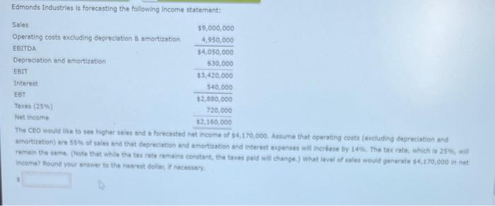 Solved Edmonds Industries is forecasting the following | Chegg.com