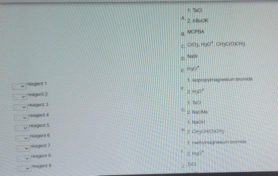 Solved Match the correct reagent or reagents with the | Chegg.com
