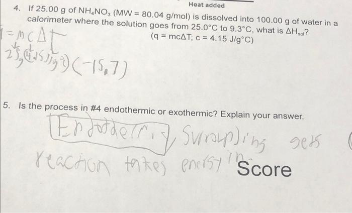 Solved 4. If 25.00 g of NH4NO3(MW=80.04 g/mol) is dissolved | Chegg.com