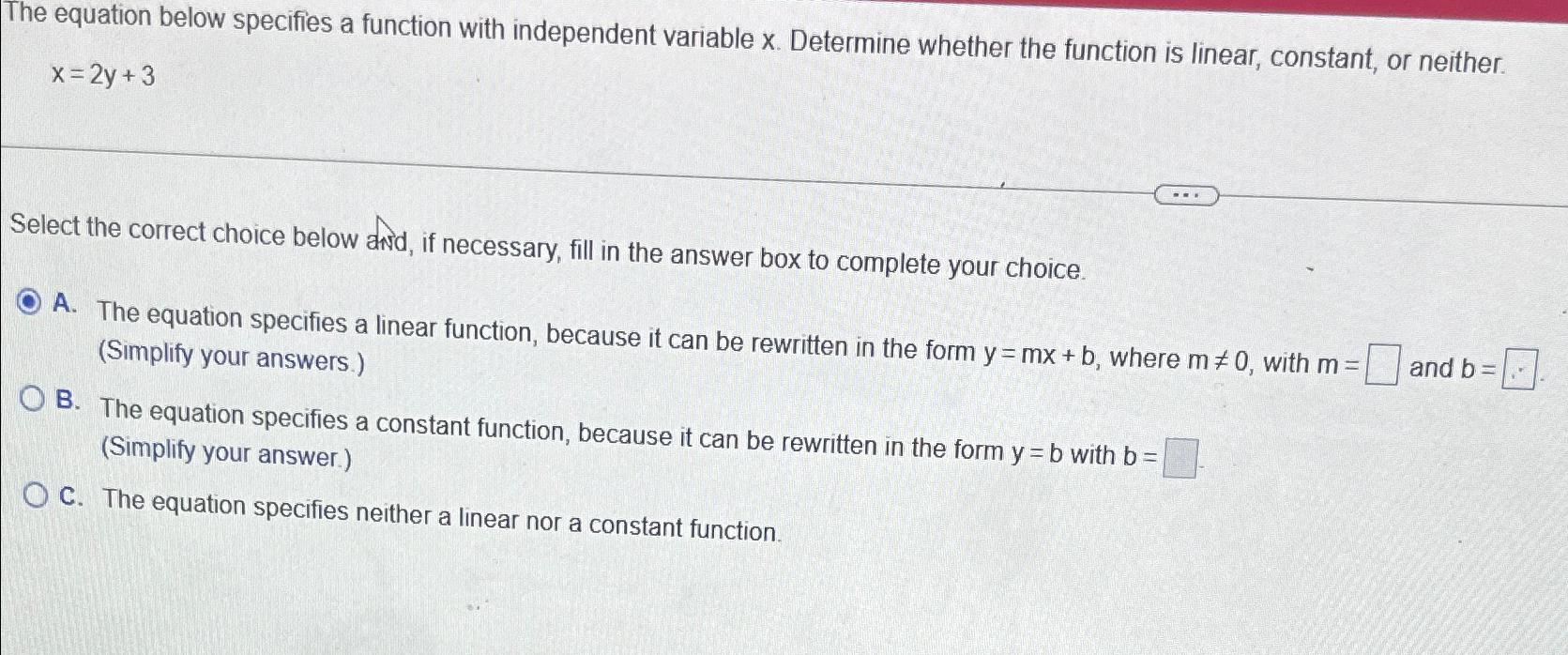 Solved The equation below specifies a function with | Chegg.com