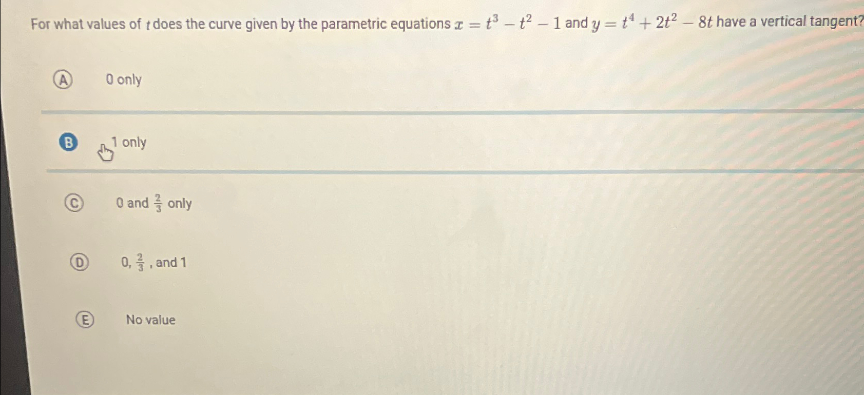 Solved For what values of t ﻿does the curve given by the | Chegg.com