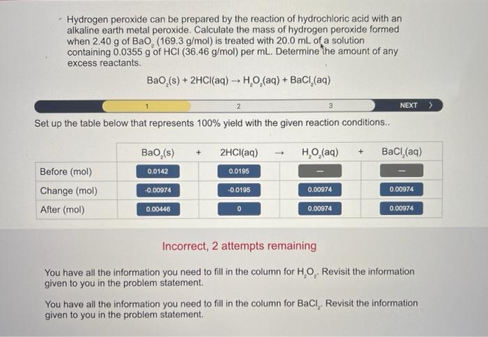 Solved Hydrogen peroxide can be prepared by the reaction of | Chegg.com