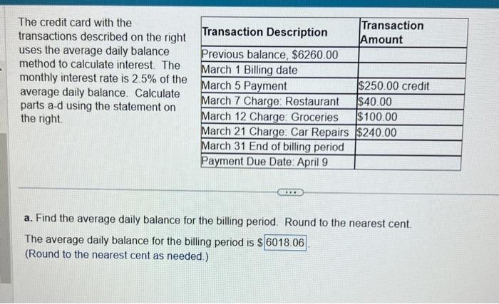 Solved The credit card with the transactions described on | Chegg.com