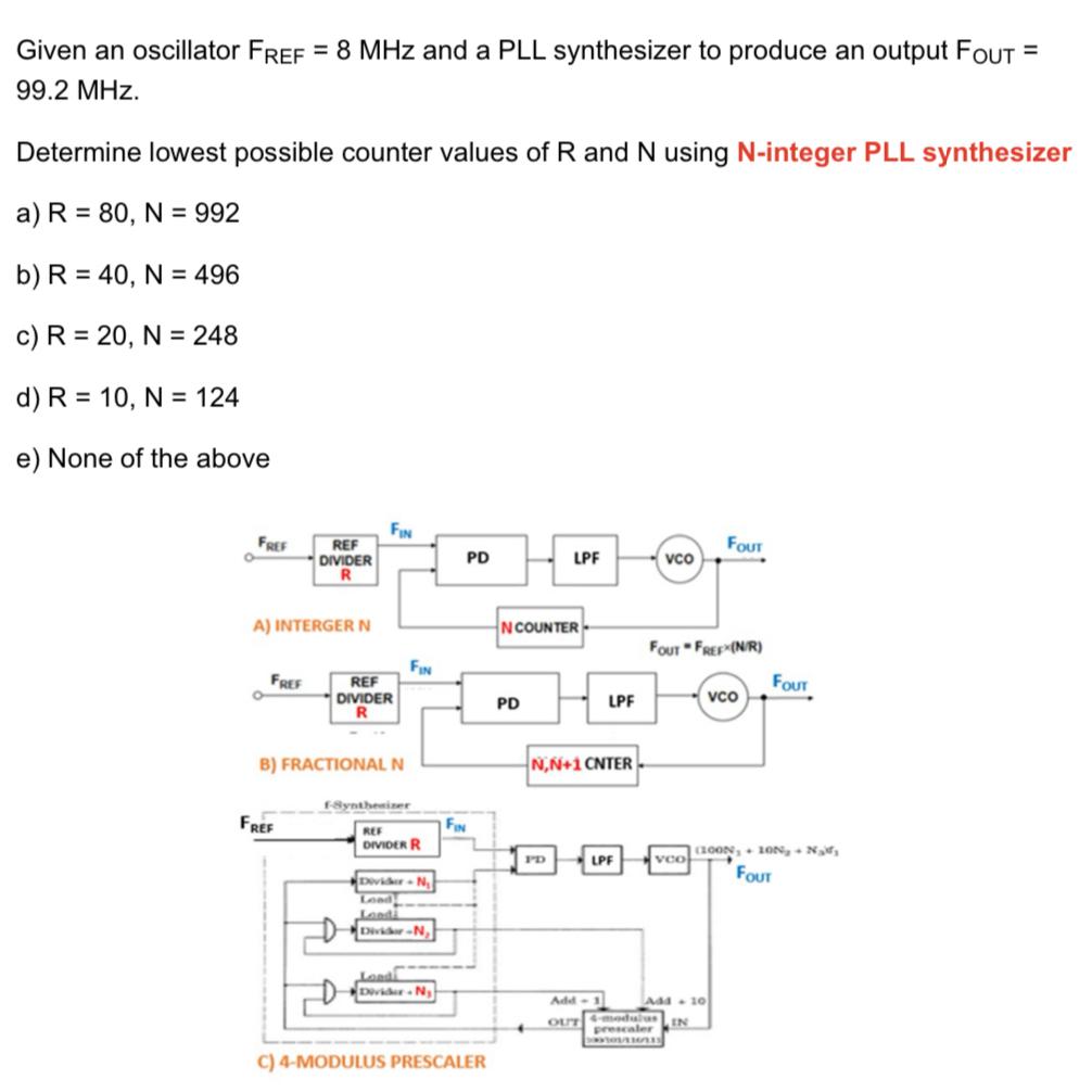 Solved Given an oscillator FREF=8MHz ﻿and a PLL synthesizer | Chegg.com