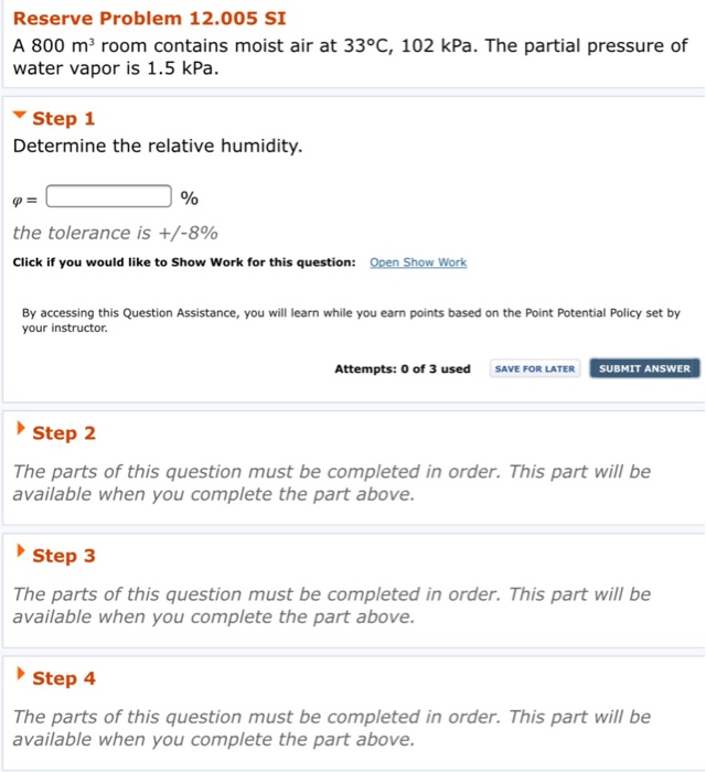 Solved Reserve Problem 12.005 SI A 800 m room contains moist | Chegg.com