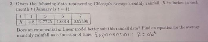 Solved 3. Given the following data representing Chicago's | Chegg.com