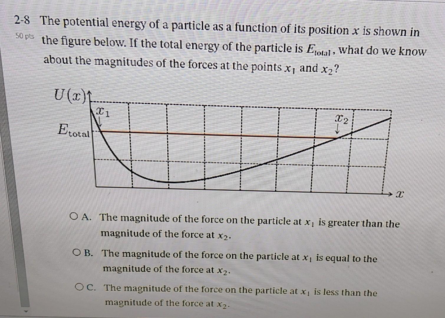 Solved 2−8 The potential energy of a particle as a function | Chegg.com