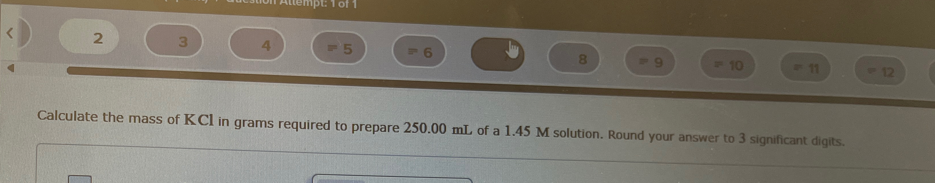 Solved 234=5689१1112Calculate the mass of KCl in grams | Chegg.com