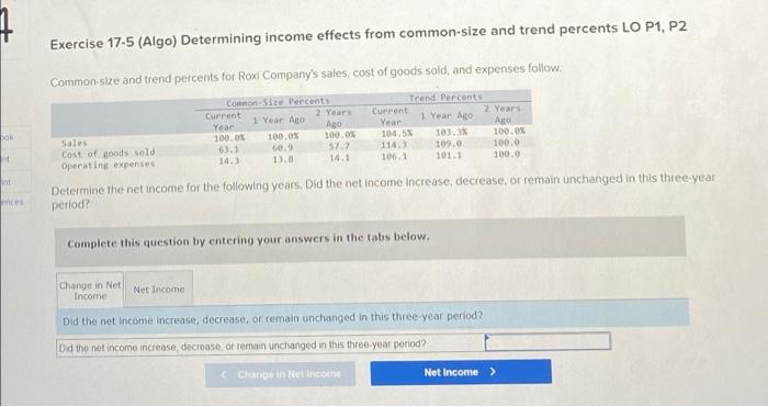 Solved 1 Exercise 17-5 (Algo) Determining income effects | Chegg.com