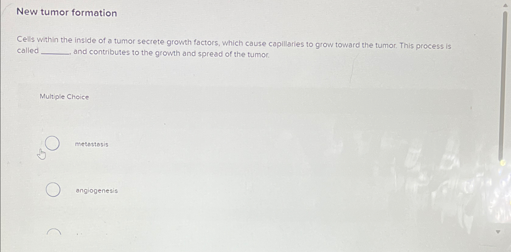 Solved New tumor formationCells within the inside of a tumor | Chegg.com