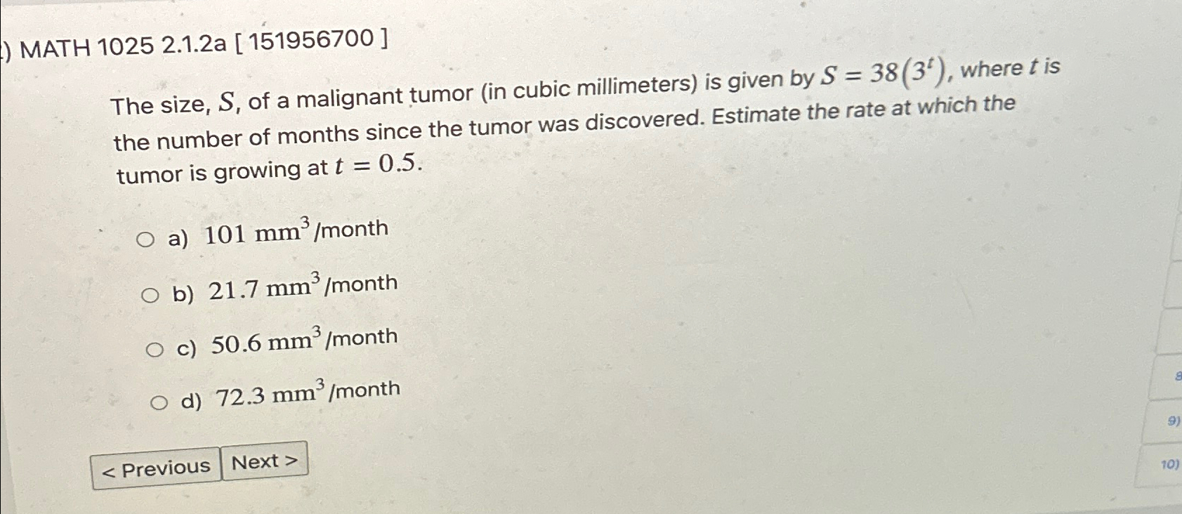Solved MATH 1025 2.1.2a [ 151956700 ]The size, S, ﻿of a | Chegg.com
