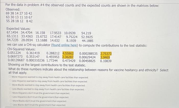 For the data in problem #4 the observed counts and | Chegg.com