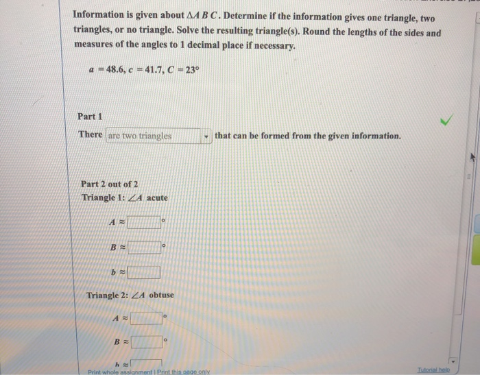 Solved Information is given about AABC. Determine if the | Chegg.com