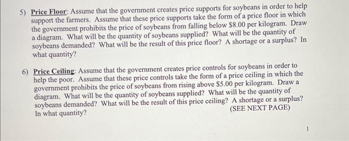 Solved 5) Price Floor: Assume that the government creates | Chegg.com