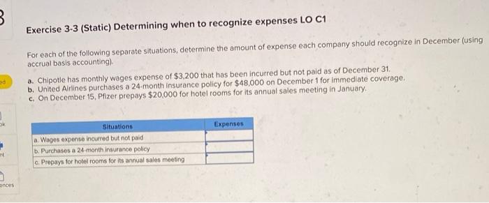 Solved Exercise 3-3 (Static) Determining when to recognize | Chegg.com
