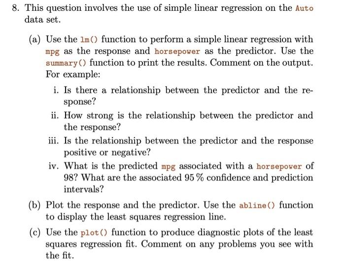 Solved 8. This question involves the use of simple linear | Chegg.com