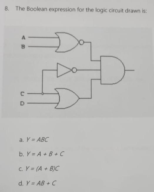 Solved 8. The Boolean expression for the logic circuit drawn | Chegg.com
