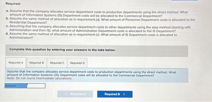 Solved Western Services has three service departments: | Chegg.com